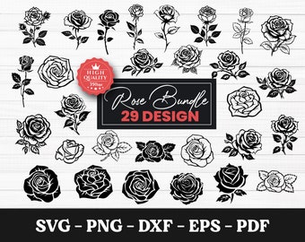 Rose Svg Bundle, Rose Svg, Rose Clipart, Rose Svg, Flower Svg, Flower ...