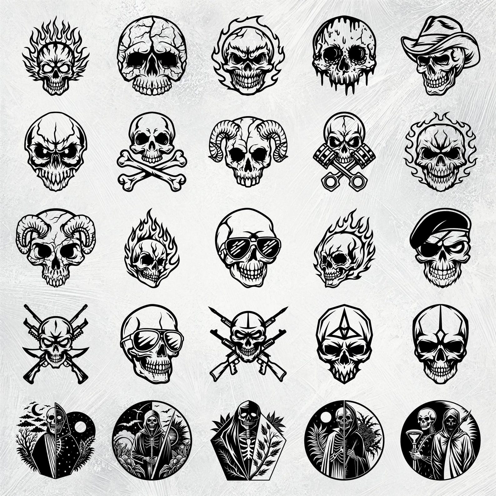Skull SVG Bundle (150 SVG & PNG Files) Instant Download, Commercial Use ...