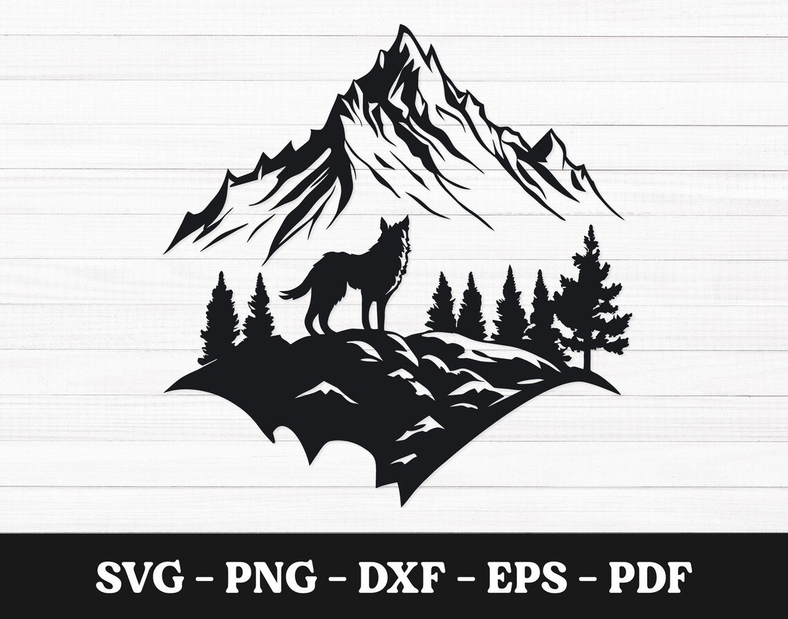 Wolf SVG Mountains Svg Wolf Mountains Wolf Trees Svg Wolf - Etsy