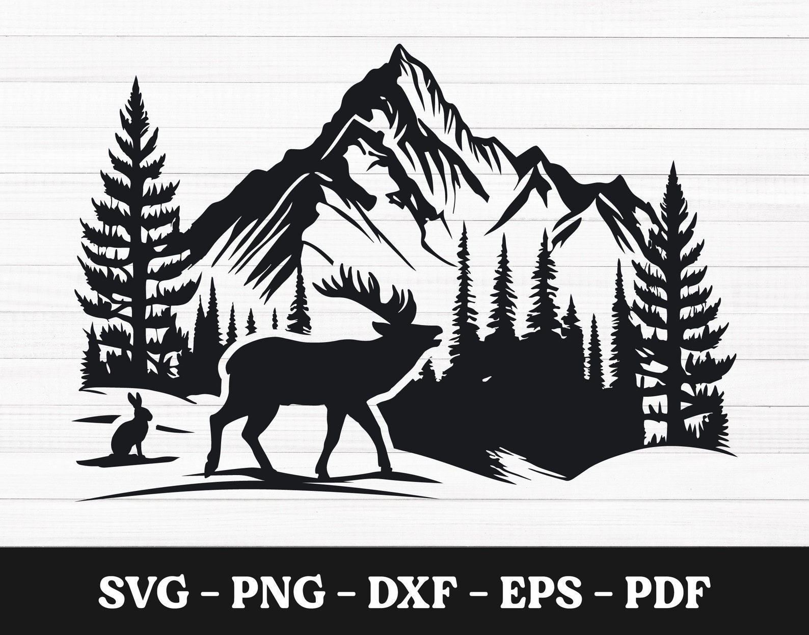 Mountain Deer SVG, Deer in Woods Svg, Rustic Pine Tree Svg Scene ...