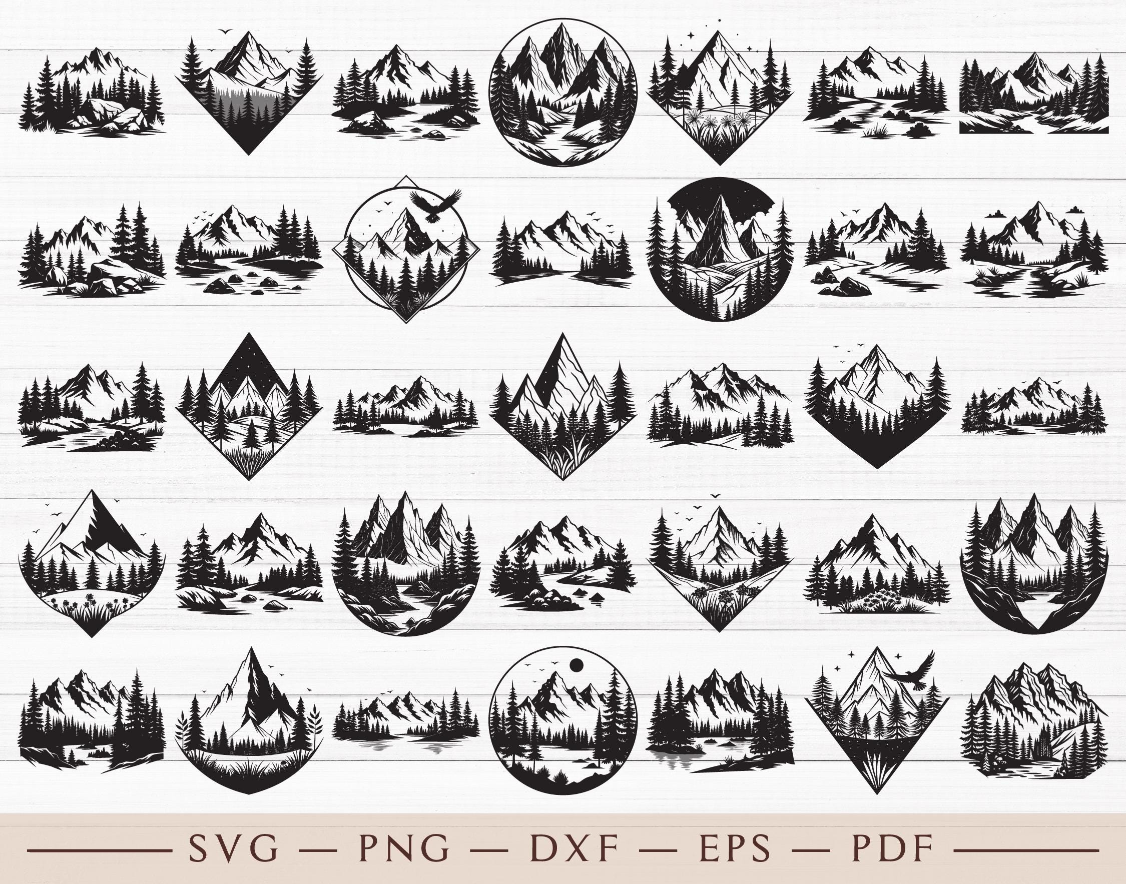 Mountain Landscape SVG Bundle (35 Files: SVG, PNG & More) Instant ...