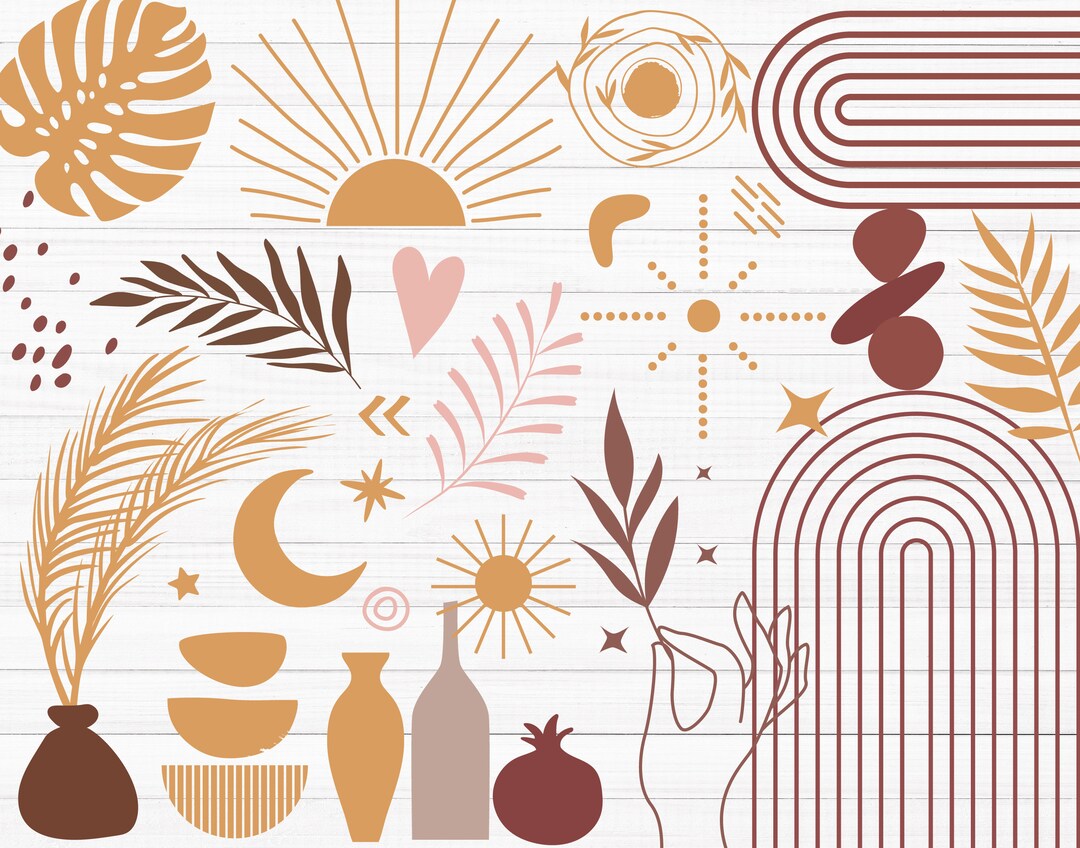 100 Abstract Boho Elements SVG, Boho Shapes Clipart, Graphics Bundle ...
