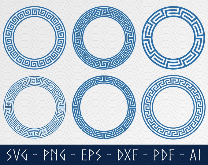Circle Greek Key Frame Svg, Greek Wave Pattern, Seamless Meander Border ...
