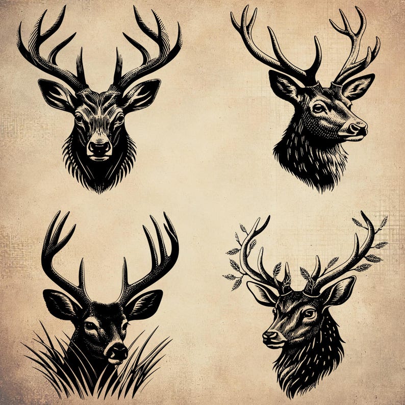 Deer Head SVG Bundle: Hunting Silhouette Designs (digital Download) - Etsy