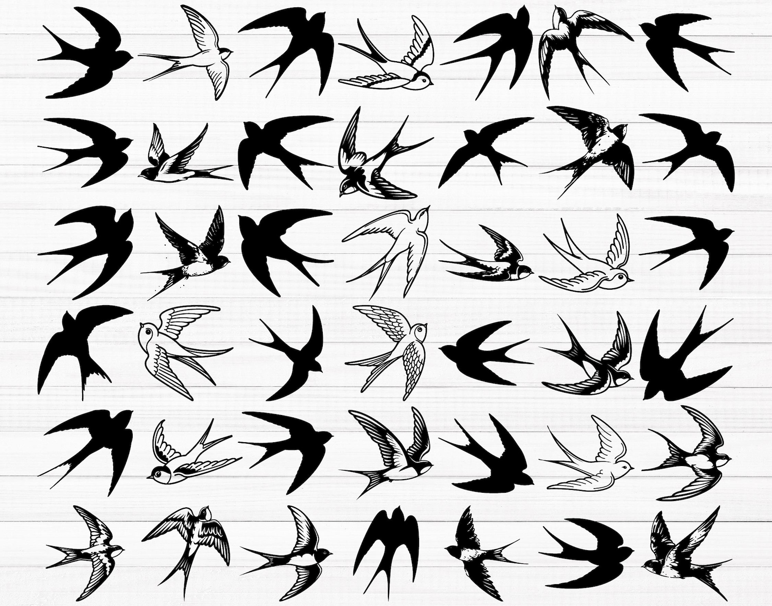 Bird SVG Bundle, 50 Flying Swallow PNG, Minimalist Animal Silhouette ...
