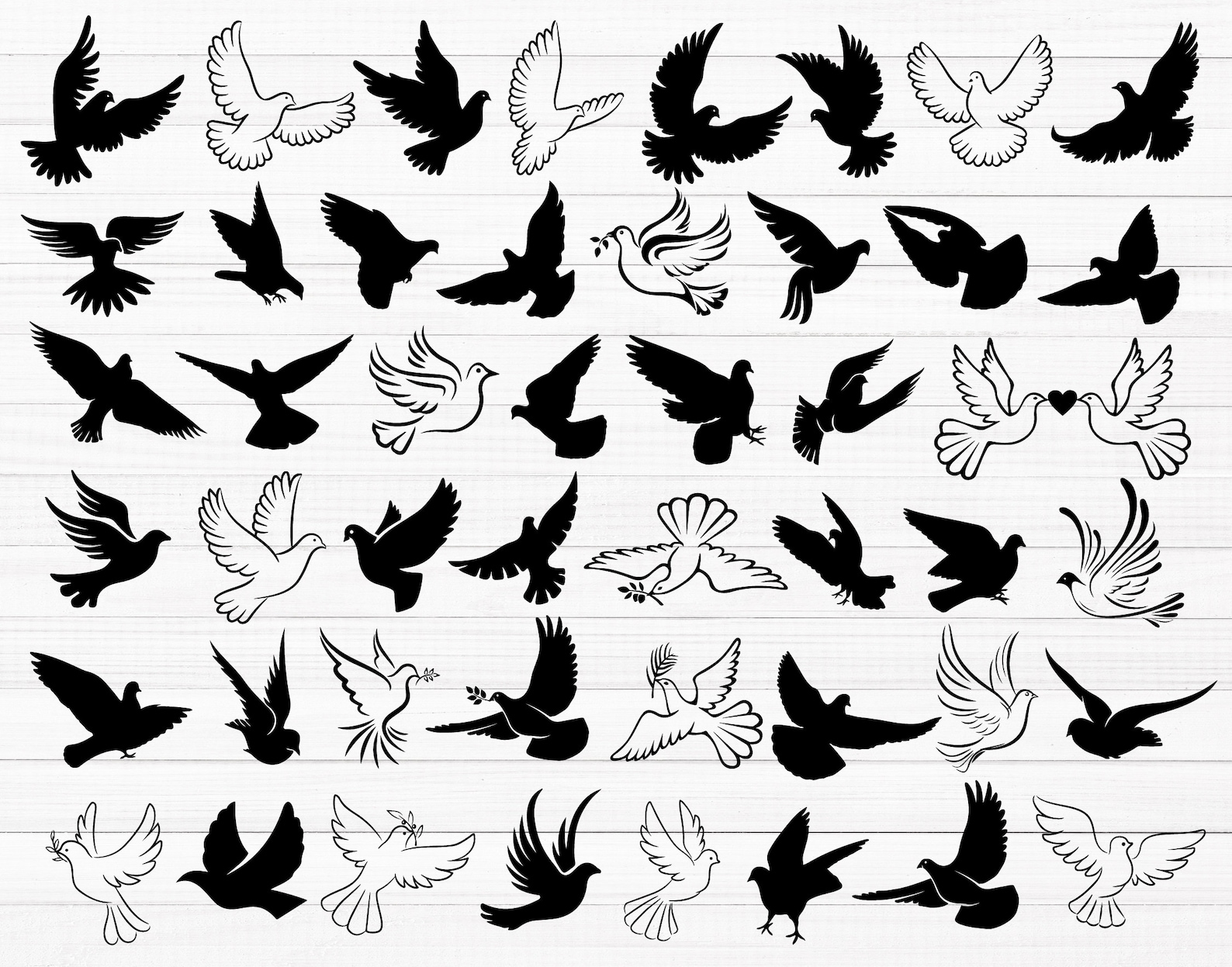 Doves SVG, Pigeon Svg, Dove Silhouette, Dove Vector, Wedding Doves Svg ...