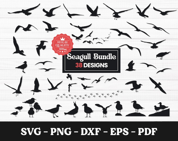 Flying Seagull Svg. Vector Cut File for Cricut, Silhouette, Pdf Png Eps ...