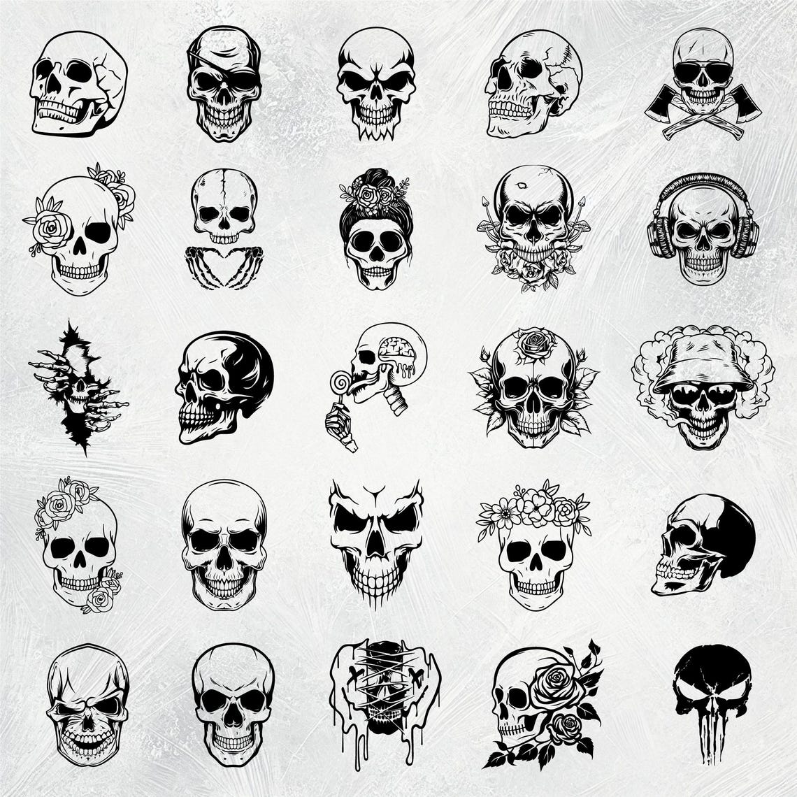 Skull SVG Bundle (150 SVG & PNG Files) Instant Download, Commercial Use ...