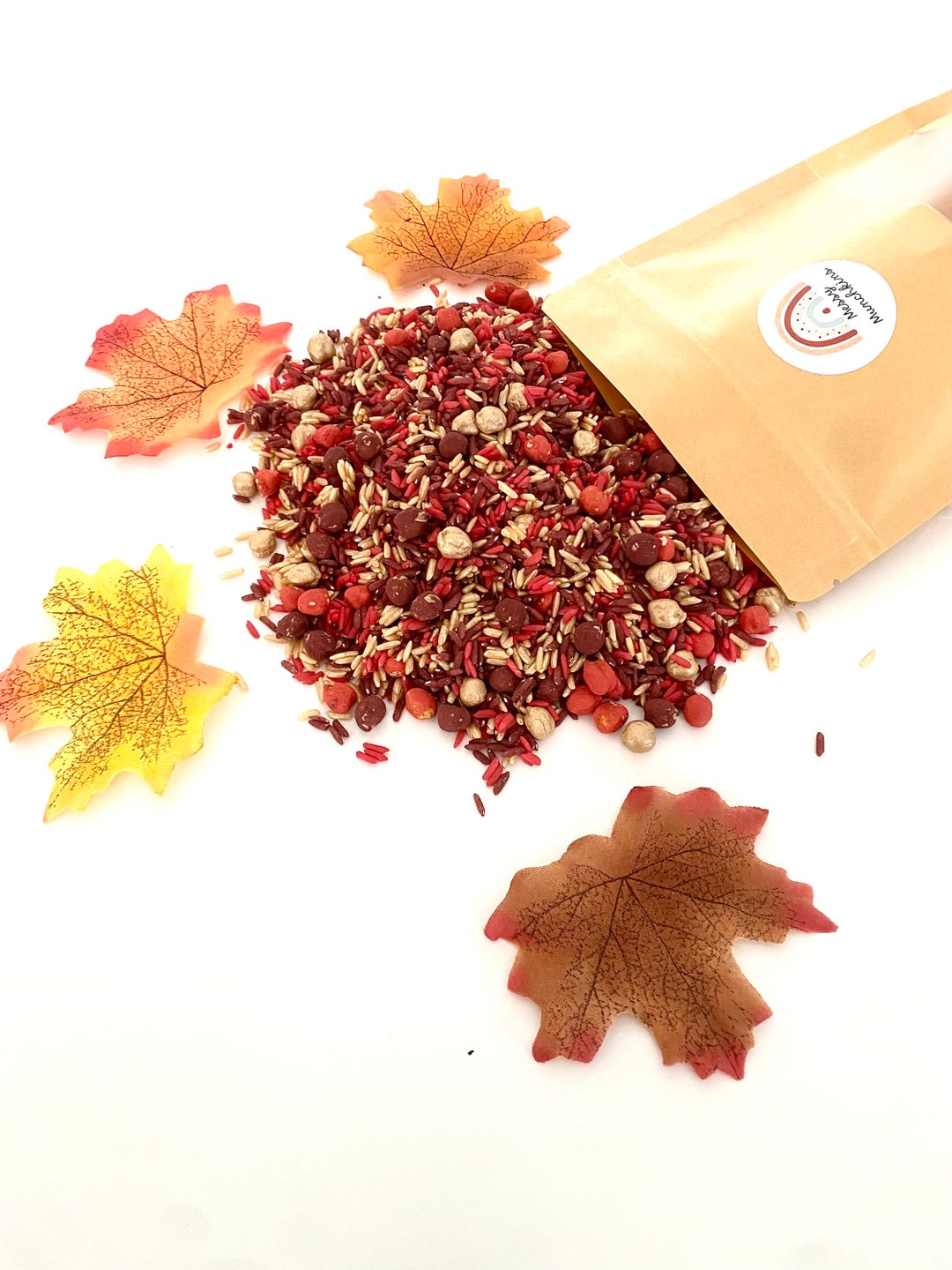 Autumn Sensory Mix With Leaves/ Sensory Rice/ Coloured Rice/ Coloured ...