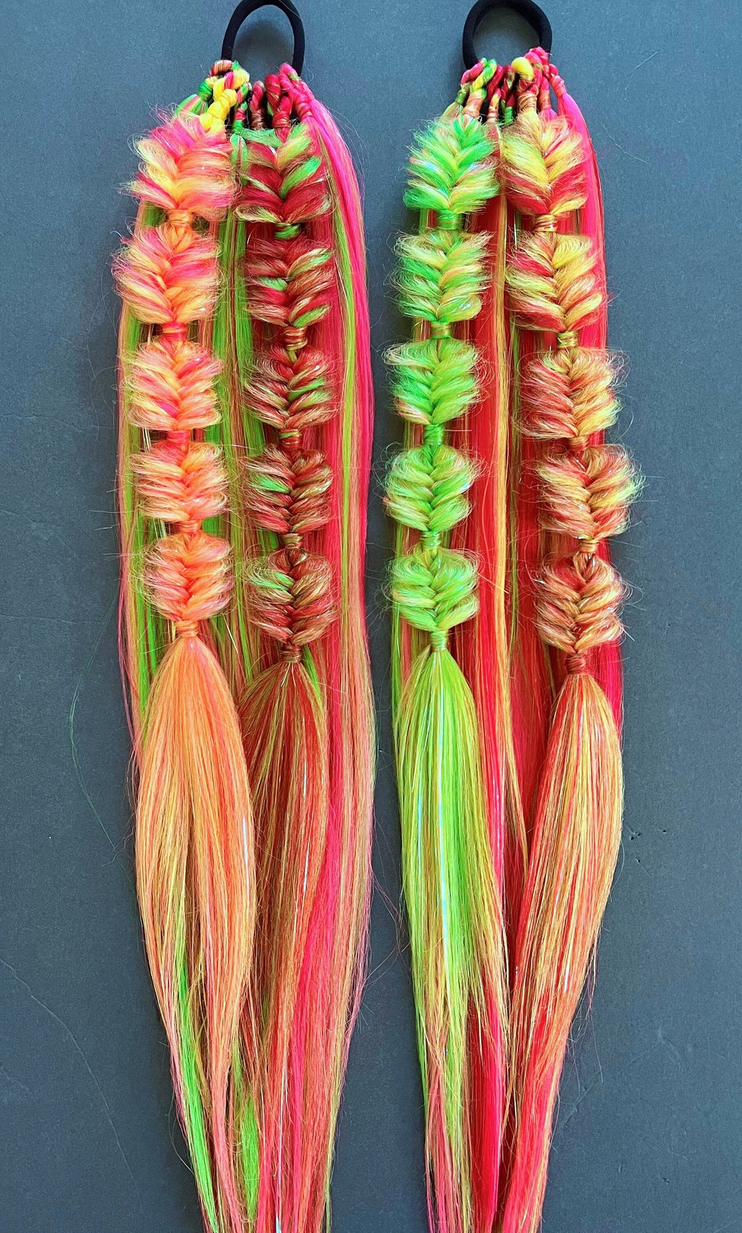 Butterfly Braided Festival Ponytails | Red, Yellow, Green Rave Braids ...