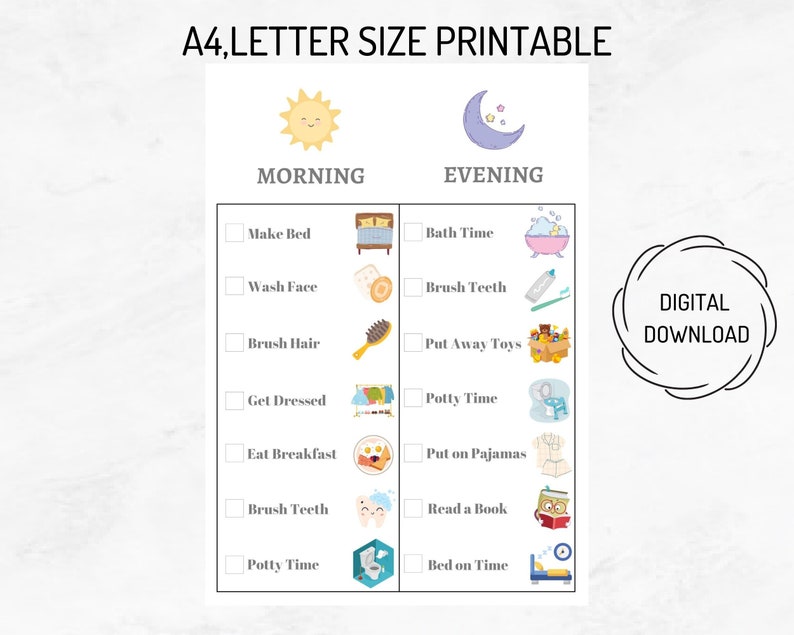 Kids Daily Routine Chart Daily Rhythm Morning and Evening - Etsy