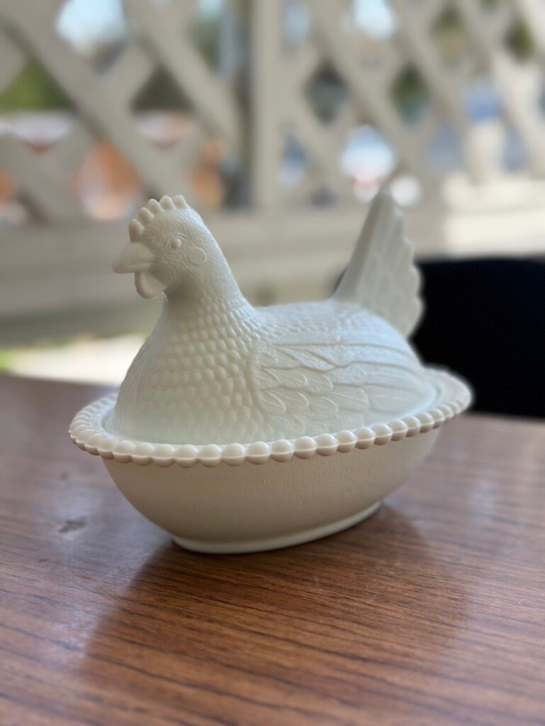 Indiana Glass Milk Glass White Hen Candy Dish - Etsy
