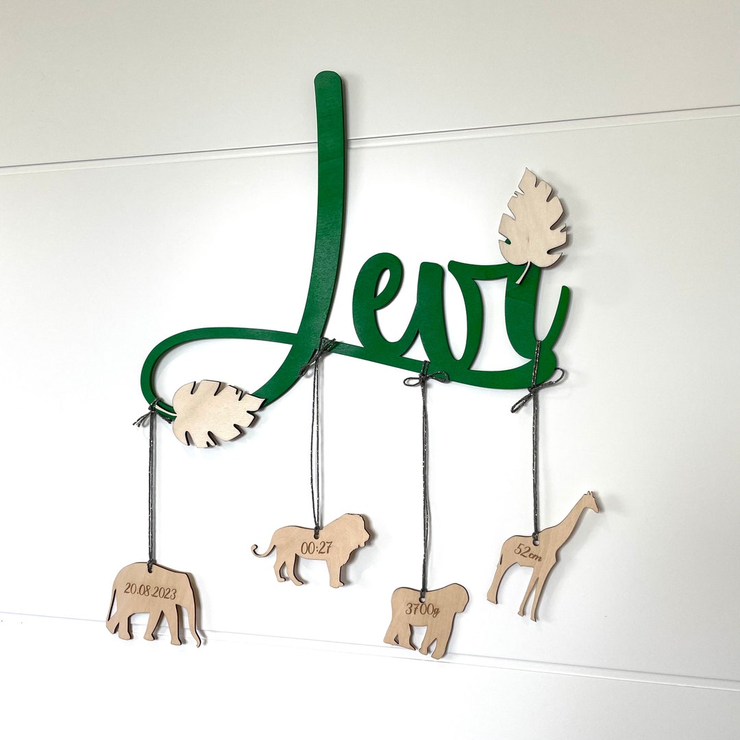 Safari Name Wall Mobile for Birth Birth Dates Mobile Gift for - Etsy