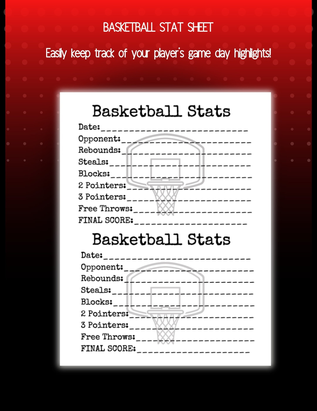 Basketball Stat Sheet - Etsy