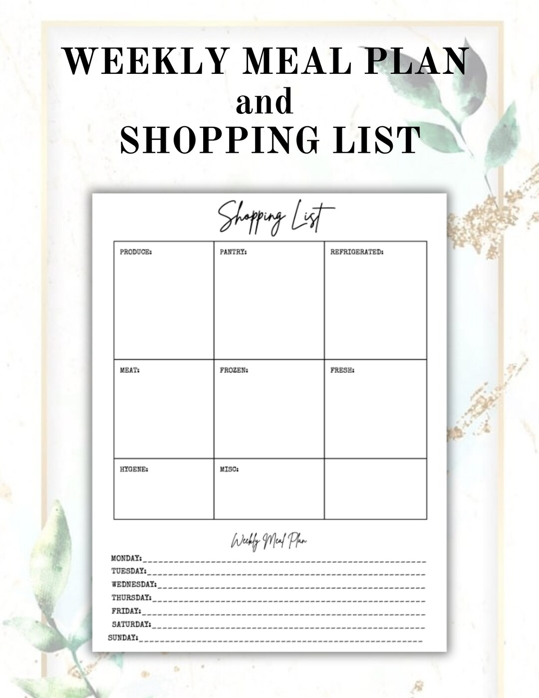 Weekly Shopping List and Meal Planner - Etsy