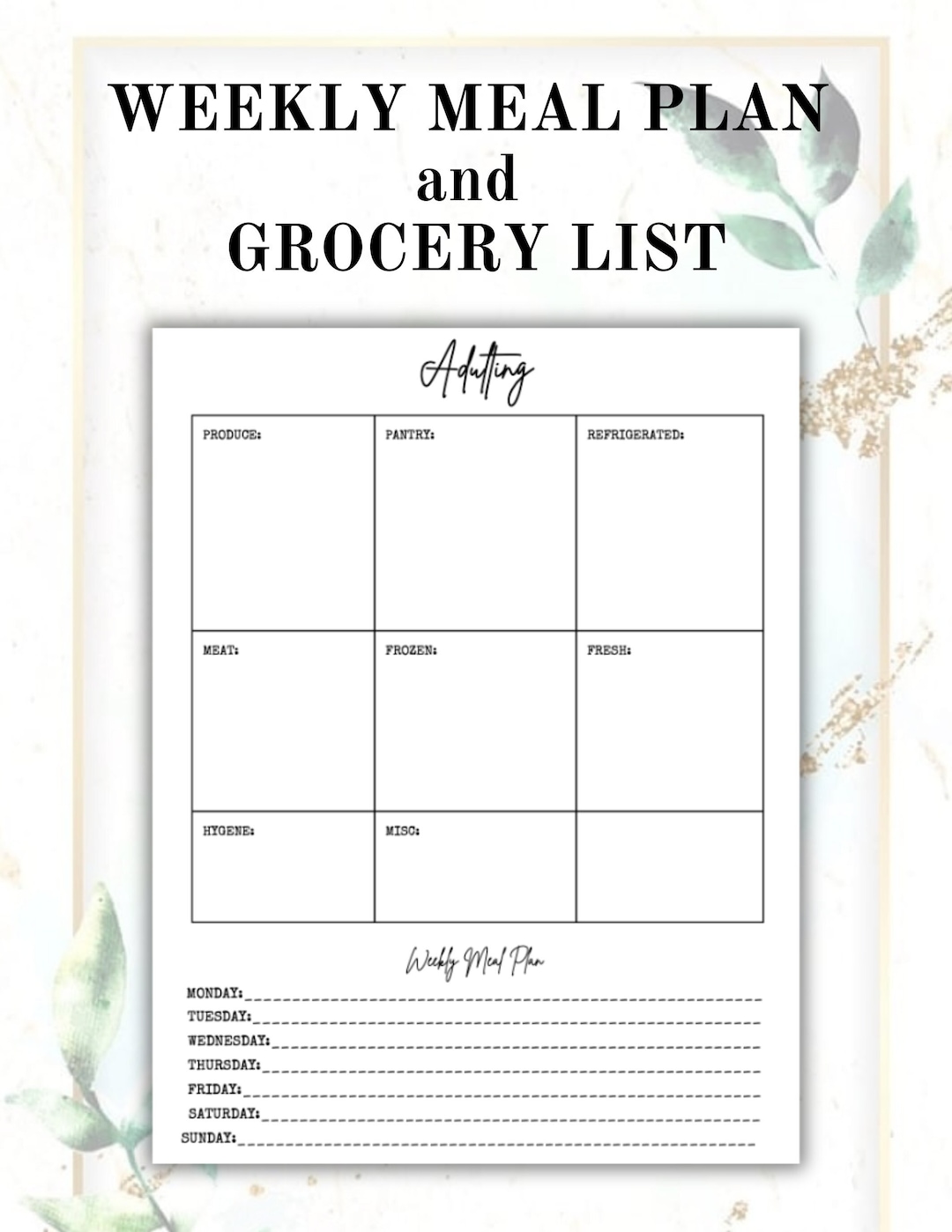 Weekly Grocery List and Meal Plan - Etsy