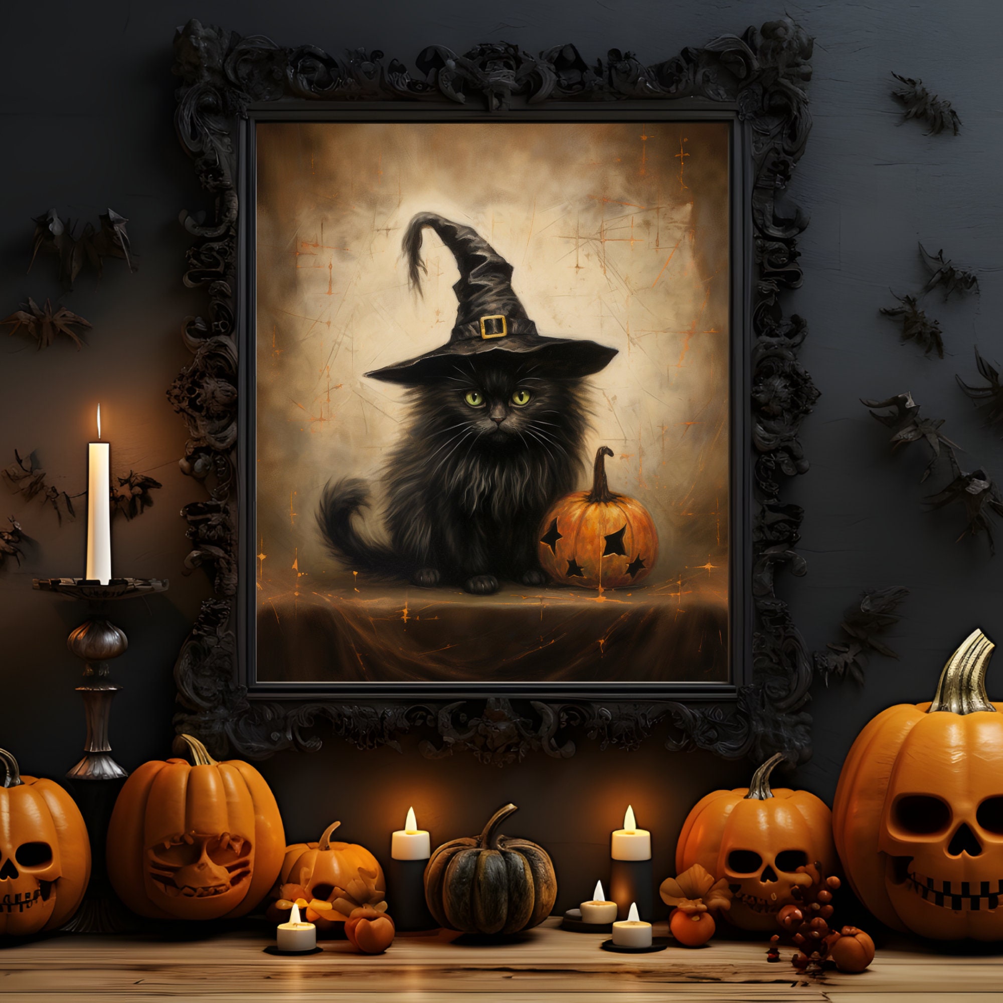 PRINTABLE Halloween Wall Art Cute Black Cat Halloween Witchy - Etsy