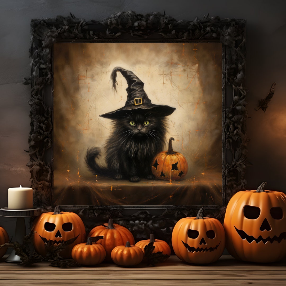 PRINTABLE Halloween Wall Art Cute Black Cat Halloween Witchy - Etsy