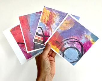 Set of 4 Hand Painted Blank Note Cards, Original Abstract Art by Jenny ...