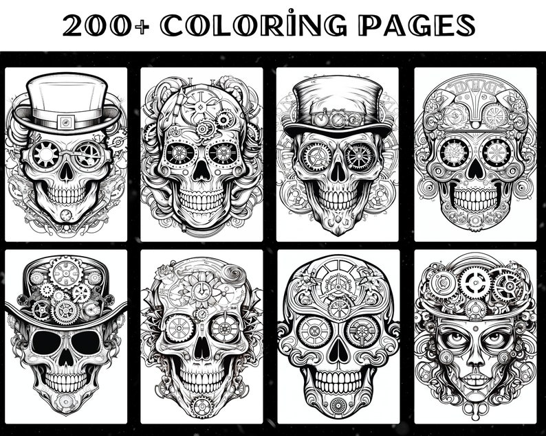 200 Sugar Skull Coloring Pages Gothic Printable Adult Coloring ...