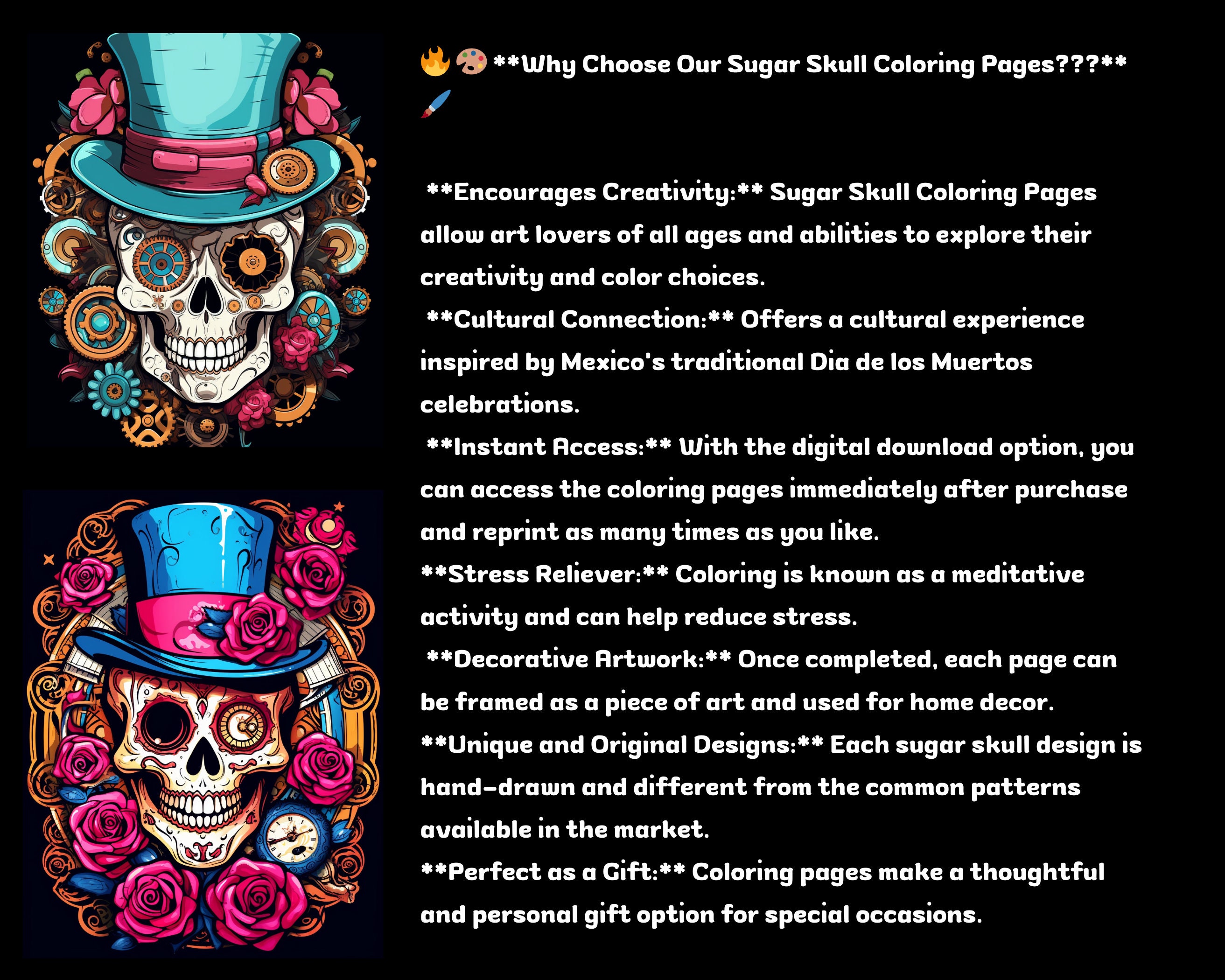 200 Sugar Skull Coloring Pages Gothic Printable Adult Coloring ...
