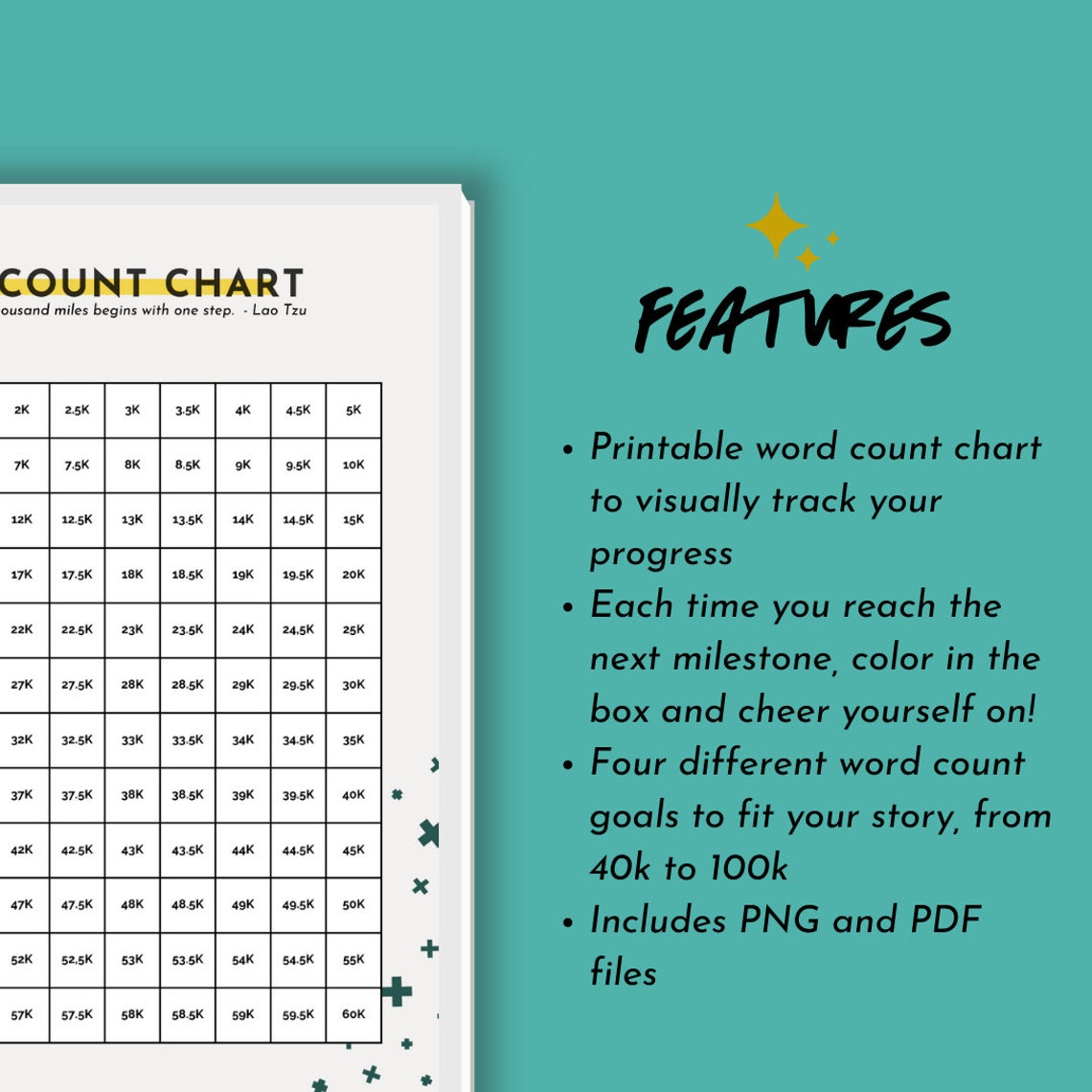 Word Count Progress Chart for Writers | Author Planner Digital ...