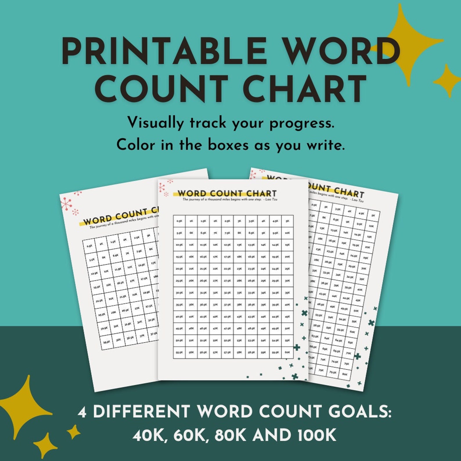 Word Count Progress Chart for Writers | Author Planner Digital ...