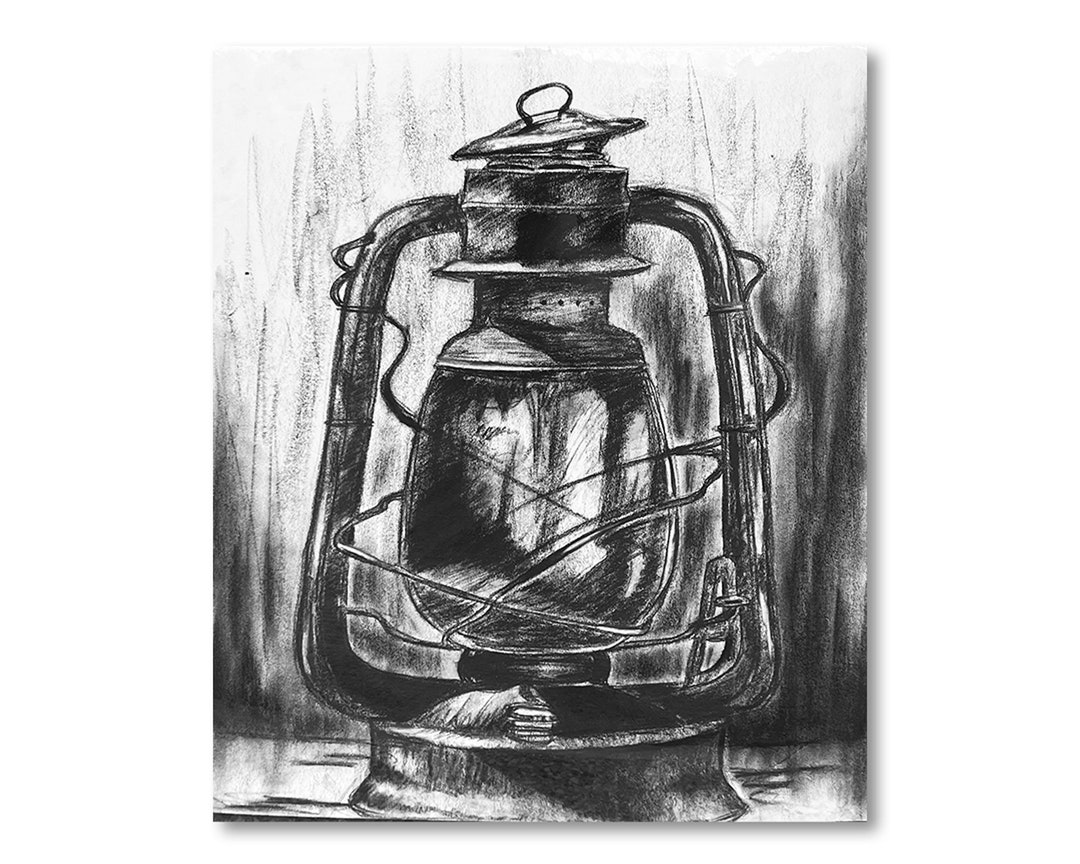 Oil Lamp, Original Still Life of Nautical Hurricane Oil Lantern, 18" X ...