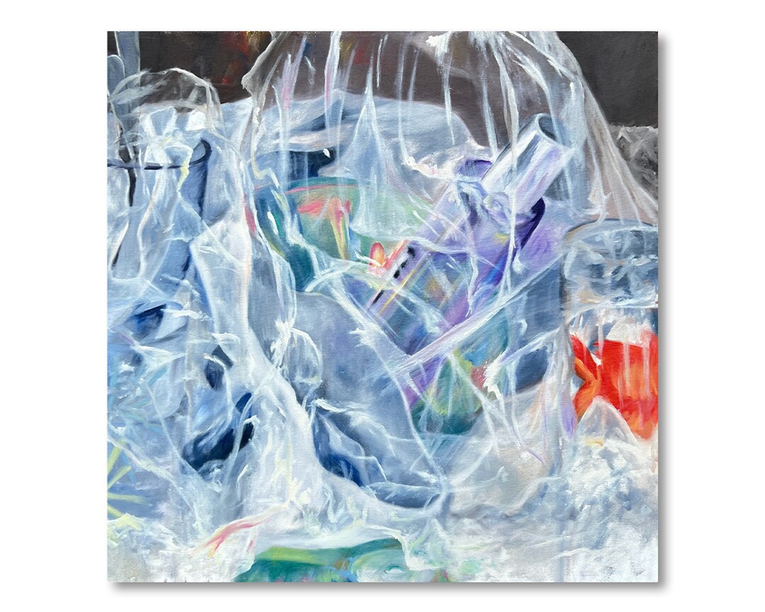 Transparent, Still Life Painting of Glass Objects, Large 24" Oil on ...