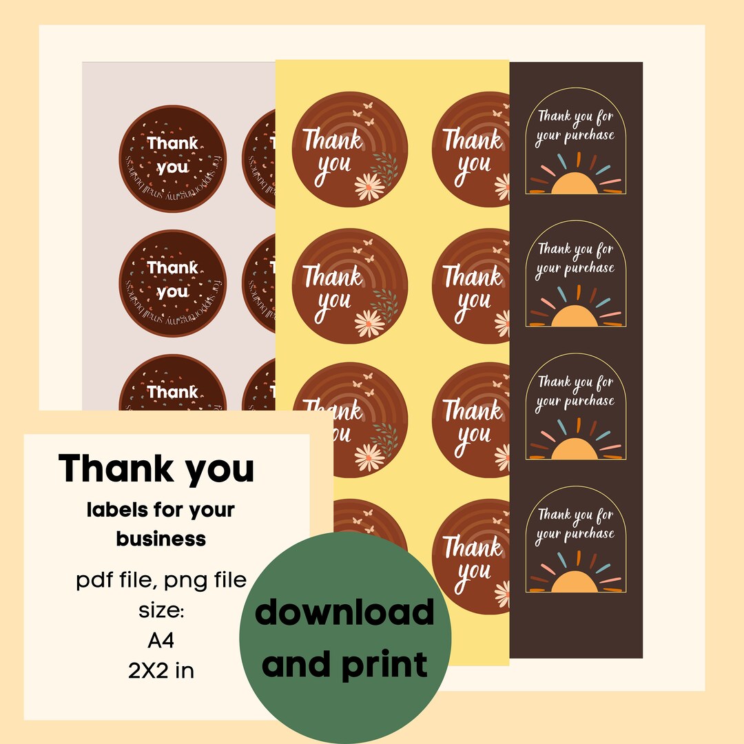 Thank You Stickers, Printable Thank You Stickers, Small Business ...