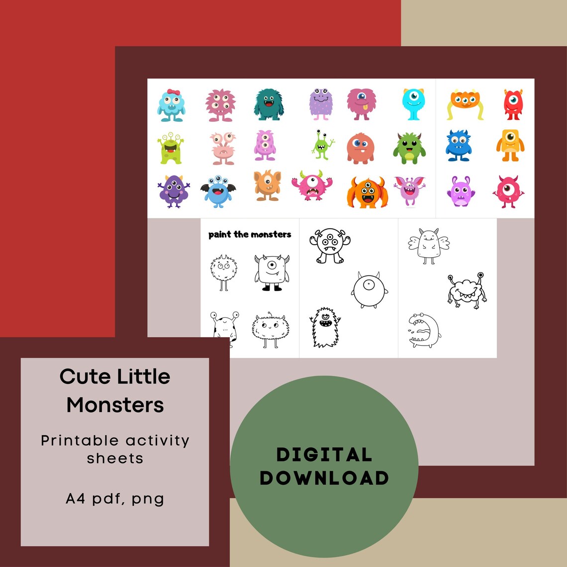 Printable Cute Monsters Activity Sheets, for Kids, Fun Activity Sheets ...