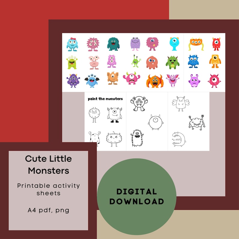 Printable Cute Monsters Activity Sheets, for Kids, Fun Activity Sheets ...