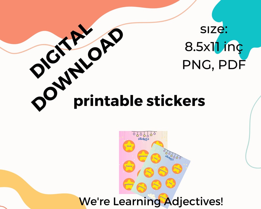 Cute Printable Stickers for Kids About Adjectives for Primary - Etsy