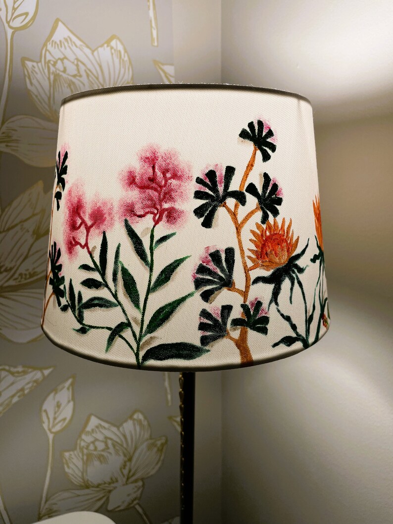 Hand Painted Lampshade Light and Dark, Floral Motif Lampshade, Bespoke ...