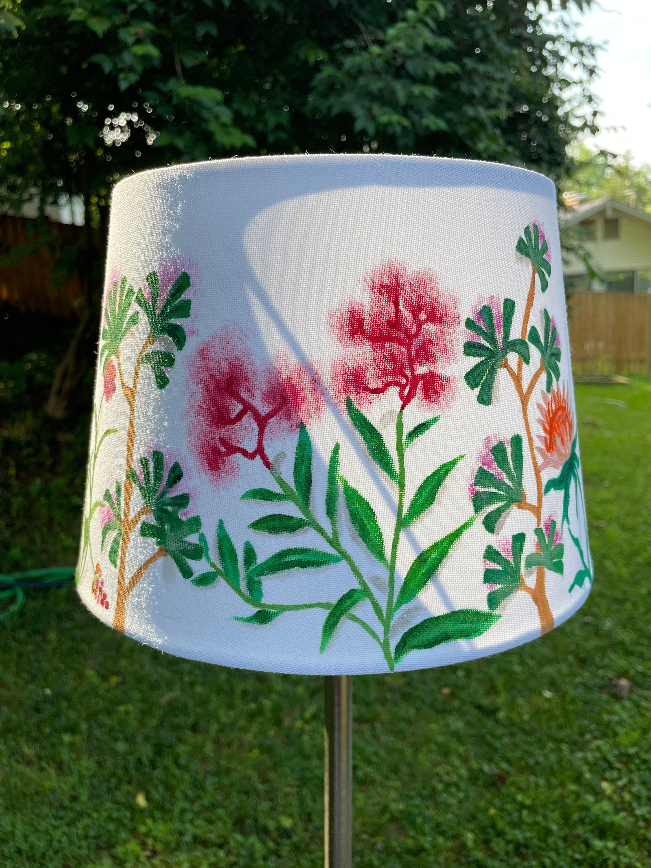 Hand Painted Lampshade Light and Dark, Floral Motif Lampshade, Bespoke ...