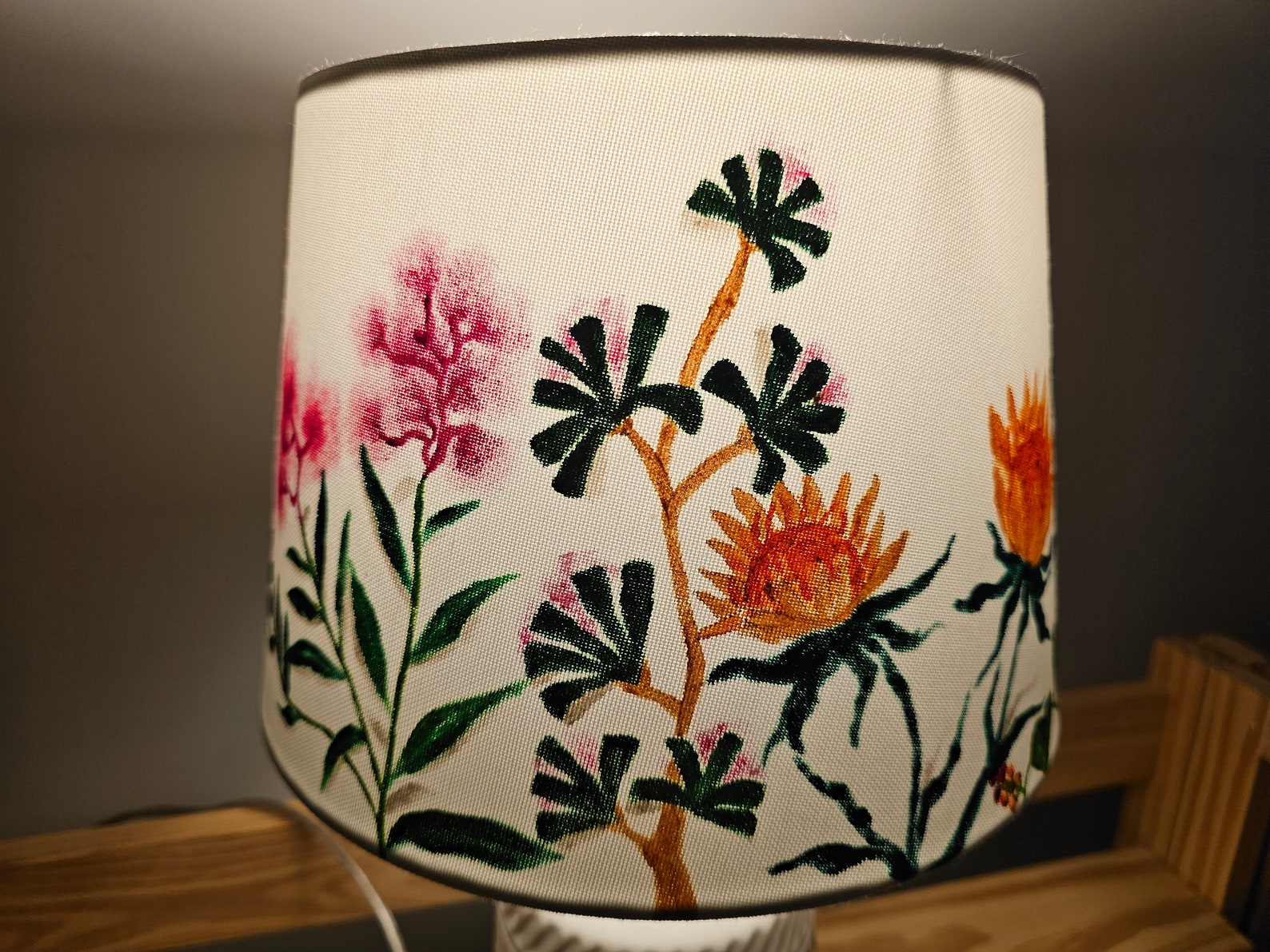 Hand Painted Lampshade - Light and Dark, Floral Motif Lampshade ...