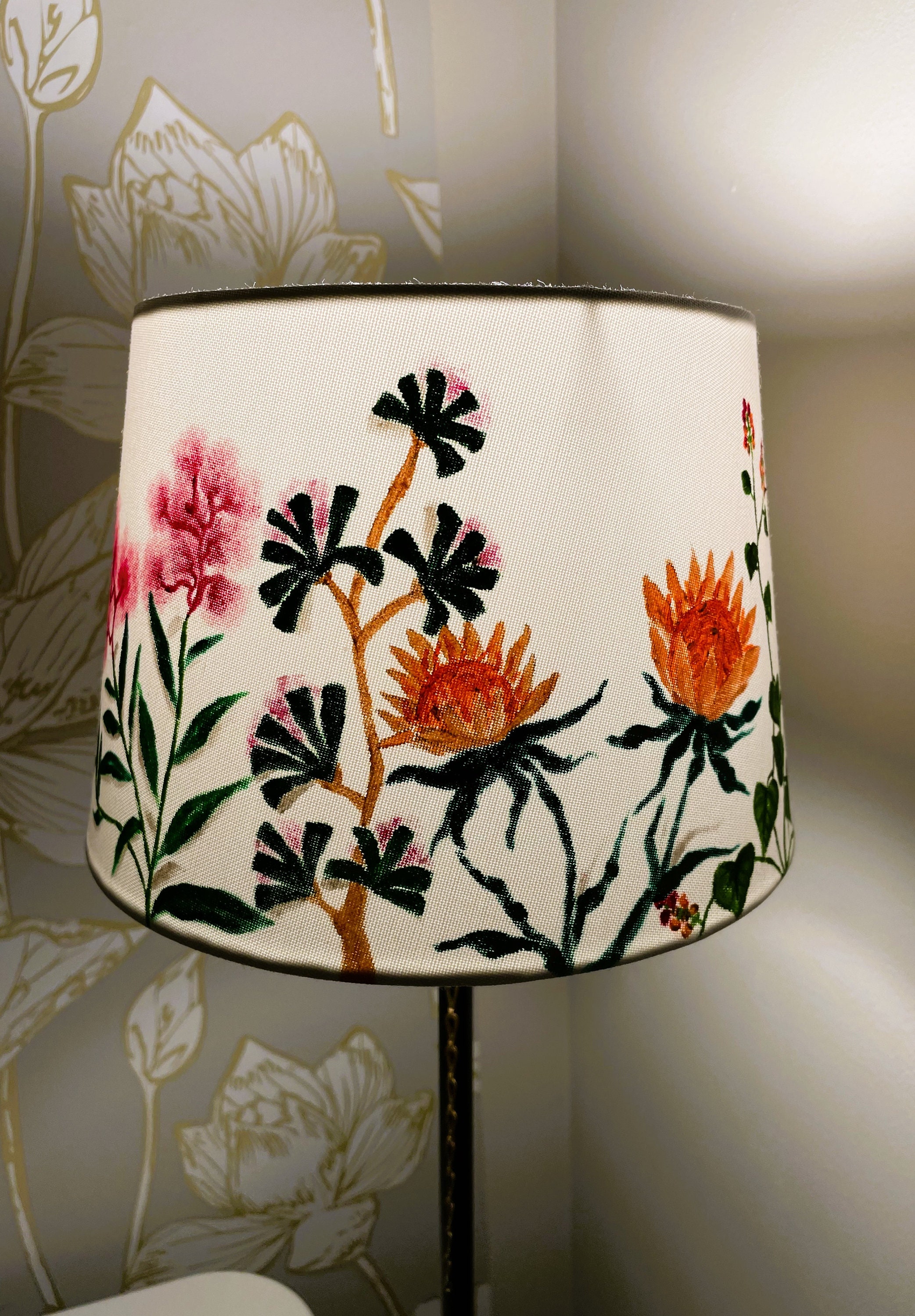 Hand Painted Lampshade Light and Dark, Floral Motif Lampshade, Bespoke ...