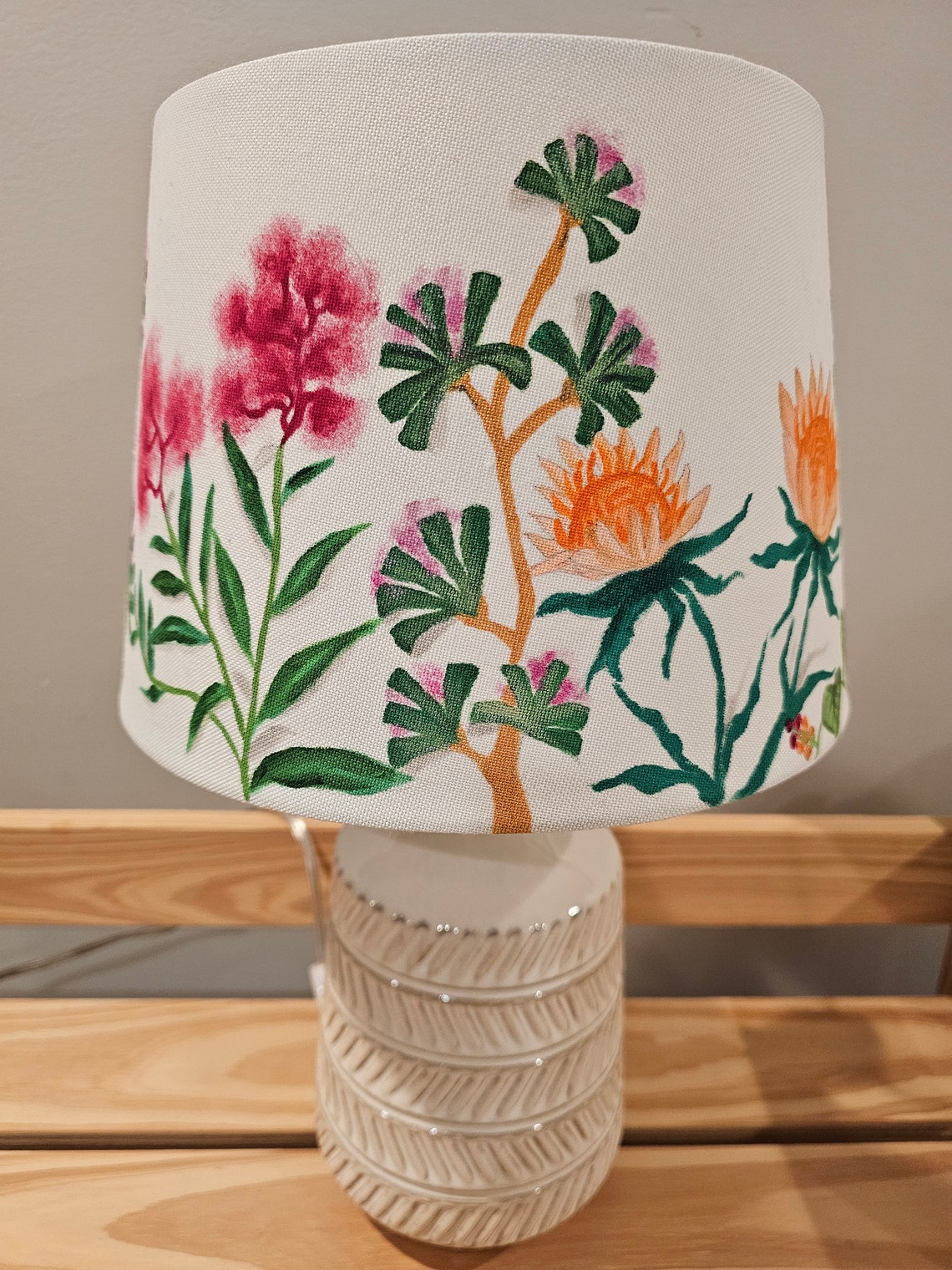 Hand Painted Lampshade - Light and Dark, Floral Motif Lampshade ...