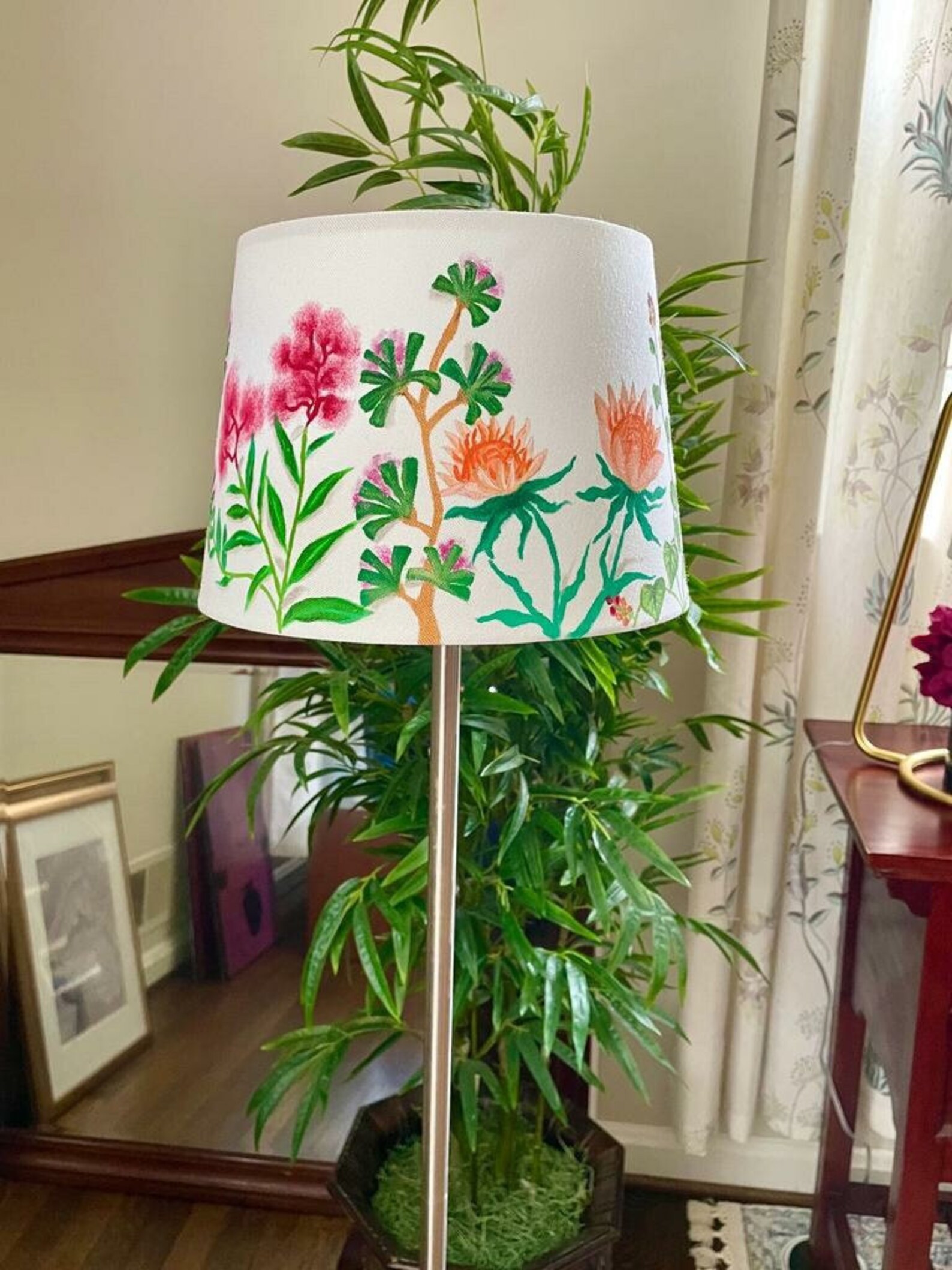 Hand Painted Lampshade - Light and Dark, Floral Motif Lampshade ...