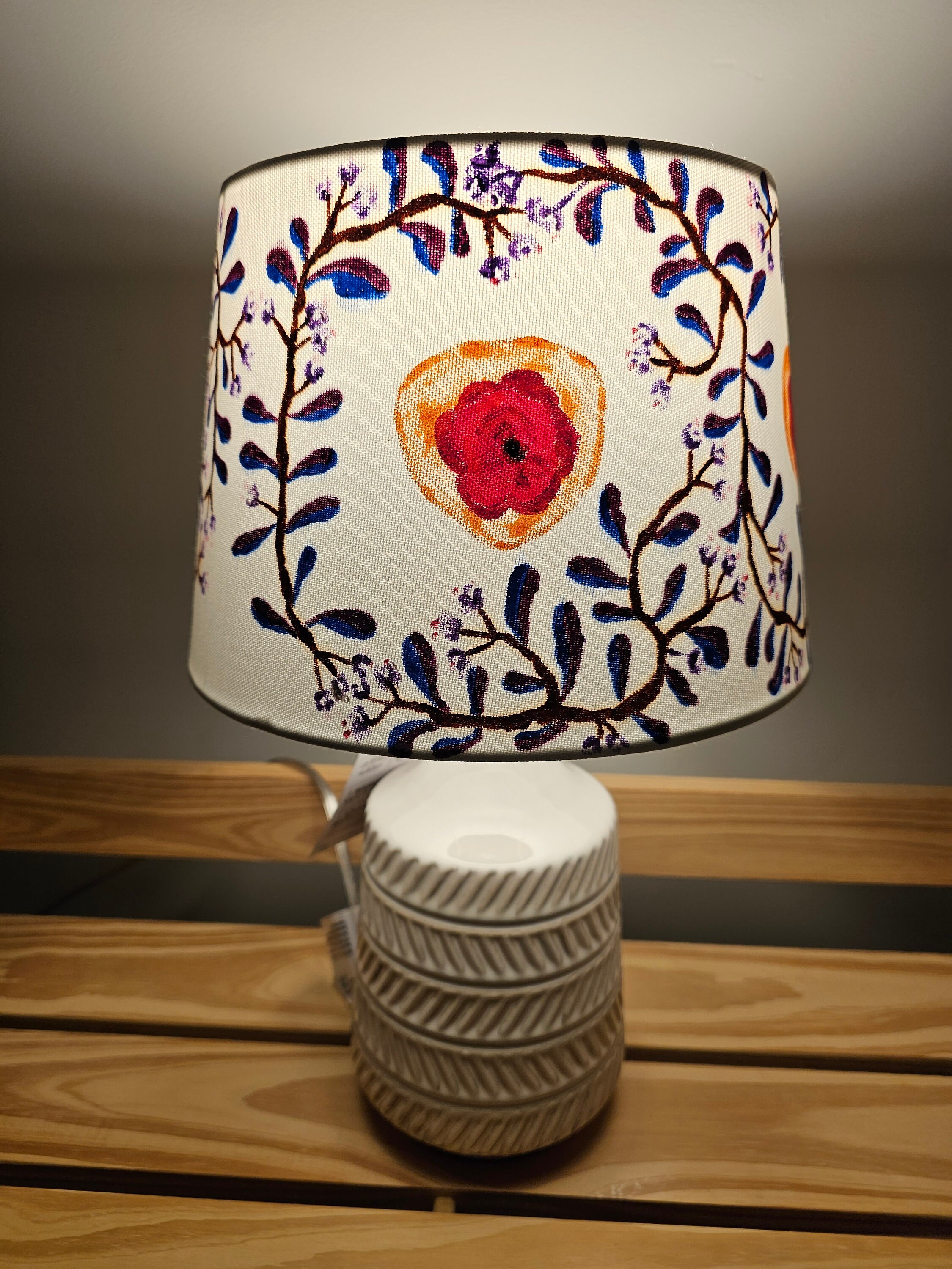Floral Motif Hand Painted Lampshade - Light and Dark | Bespoke Shade ...