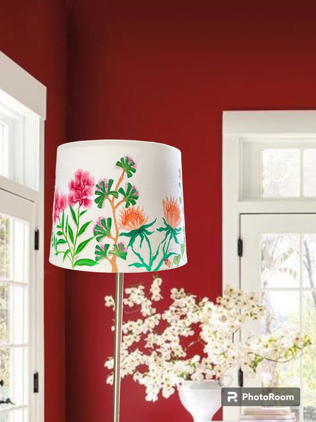 Hand Painted Lampshade Light and Dark, Floral Motif Lampshade, Bespoke ...