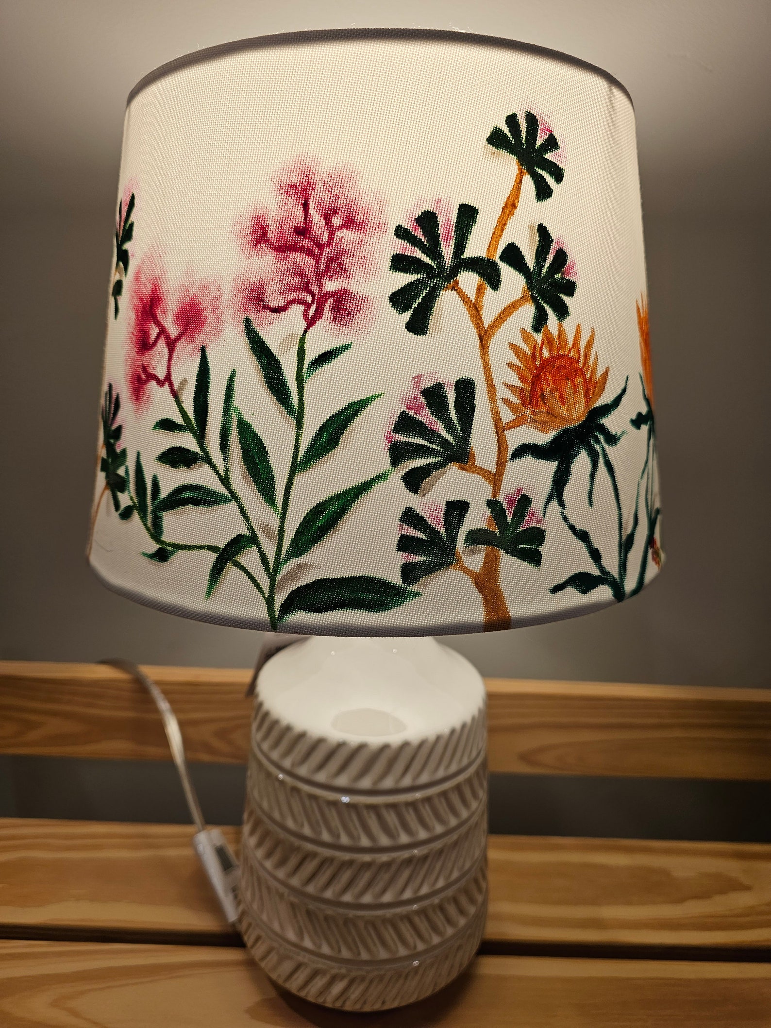 Hand Painted Lampshade - Light and Dark, Floral Motif Lampshade ...
