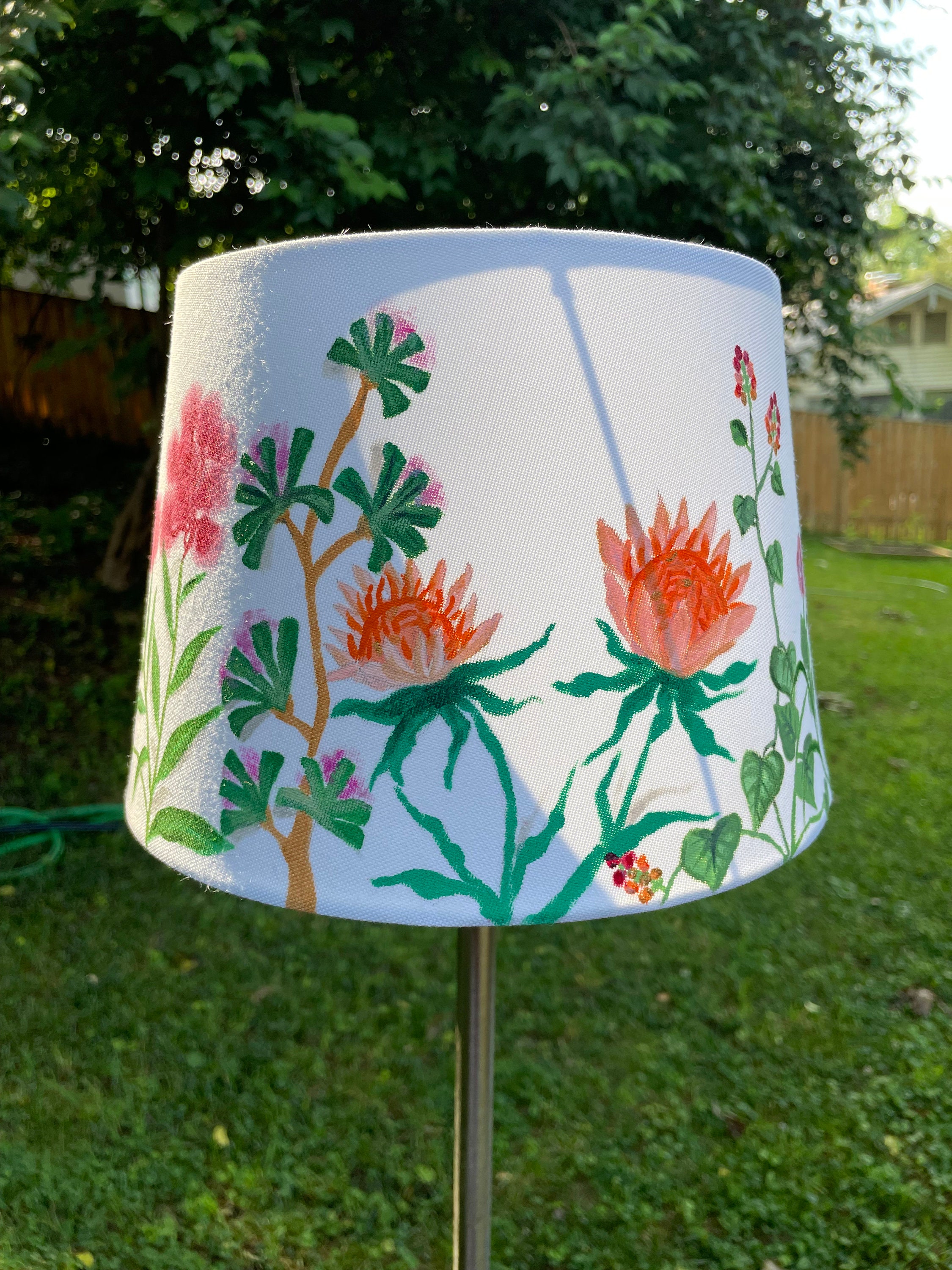 Hand Painted Lampshade Light and Dark, Floral Motif Lampshade, Bespoke ...