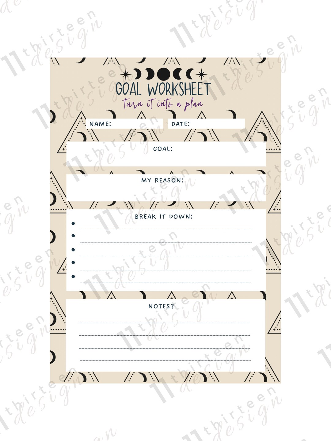 Printable Goal Worksheet PDF Print File Digital Download Witchy ...