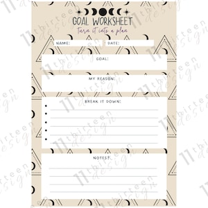 Printable Goal Worksheet | PDF Print File | Digital Download | Witchy ...