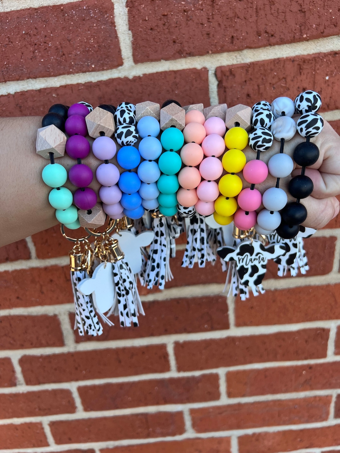 Silicone Bead Cow Head Mama Key Chain, Cow Head Keychain, Keychain ...