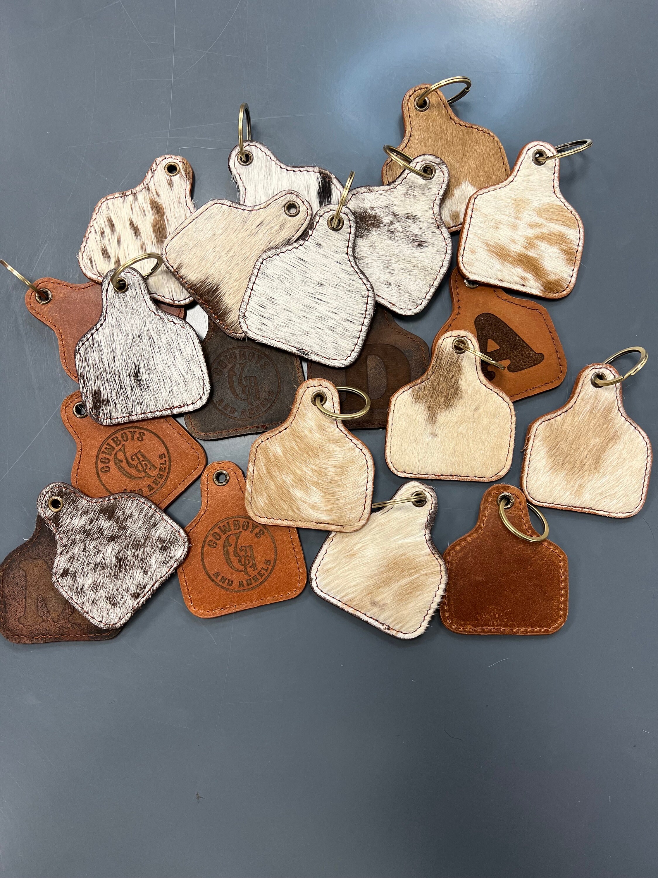 Hair on Hide Ear Tag Key Chain, Cowhide Keychain, Keychain, Western ...