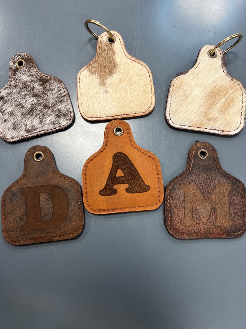Hair on Hide Ear Tag Key Chain, Cowhide Keychain, Keychain, Western ...