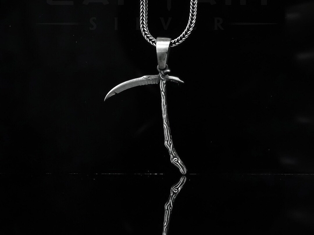 Silver Grim Reaper Scythe Pendant, Life and Death Necklace, Unique ...