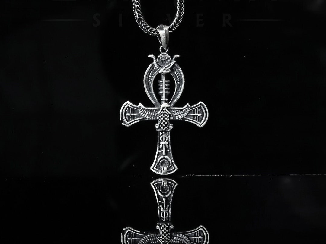 Egyptian Ankh Silver Necklace, Ancient Egyptian Hieroglyphic Male ...